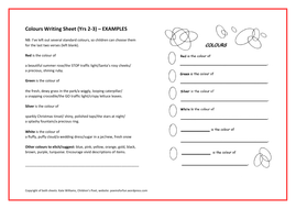 Colours Descriptive Writing Sheet, Yrs 2-3, Guided. | Teaching Resources