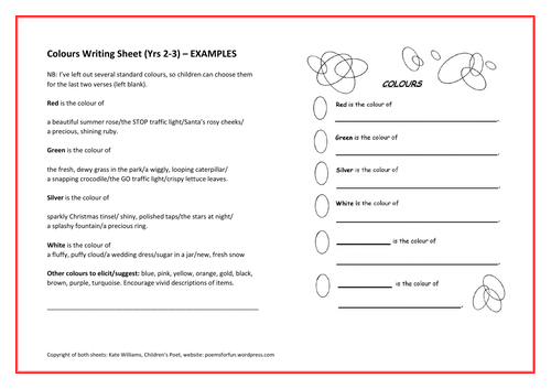Colours Descriptive Writing Sheet, Yrs 2-3, Guided. | Teaching Resources
