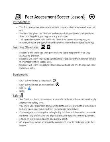 Fun soccer skills assessment | Teaching Resources