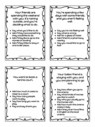 Role play or skit situation cards for French, Spanish or any language ...