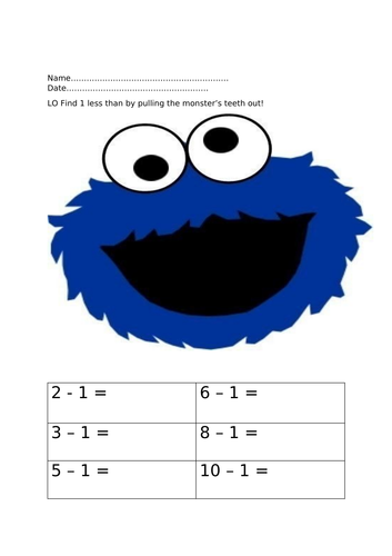Early Years Foundation Stage maths resources Simple subtraction Monster ...