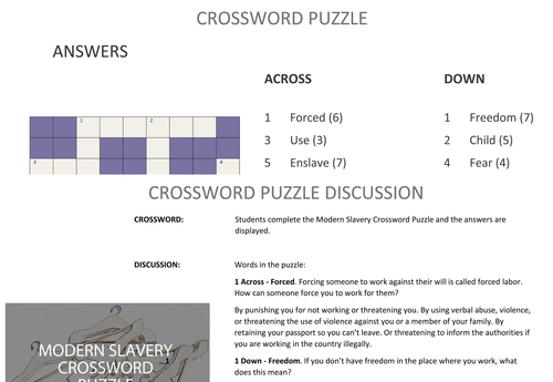 Modern Slavery Crossword Puzzle and Lesson Plan (US) | Teaching Resources