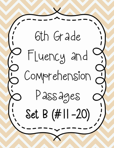 6th Grade Fluency Passages with Comprehension Questions Set B (#11-20 ...