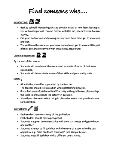 Back to school icebreaker | Teaching Resources