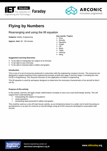 Flying by numbers with the lift equation | Teaching Resources
