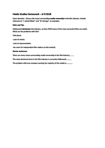 Media and Film Studies: Film industry Institutions, Globalisation ...