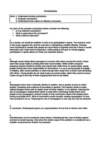 Academic Writing Essay Conclusions Structure Tips Worksheets Tasks GCSE ...