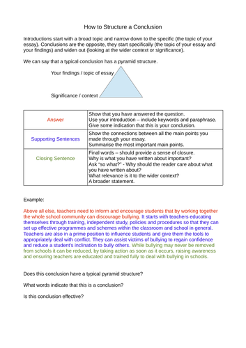 Academic Writing Essay Conclusions Structure Tips Worksheets Tasks GCSE ...