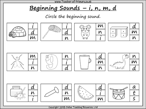 Beginning Sounds - i, n, m, d | Teaching Resources