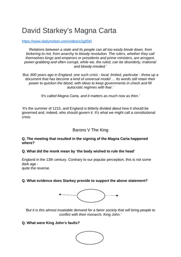 David Starkey - Magna Carta - Worksheet to support the BBC TV ...