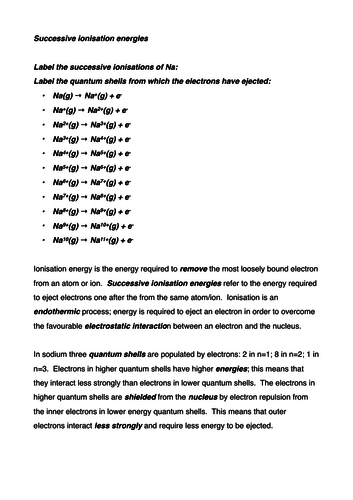 Successive ionisation energies | Teaching Resources