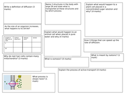 Transport in Cells revision mat | Teaching Resources