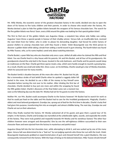 Charlie and the Chocolate Factory - Summary Reading & Comprehension ...