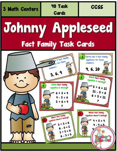 Johnny Appleseed Fact Family Task Cards | Teaching Resources