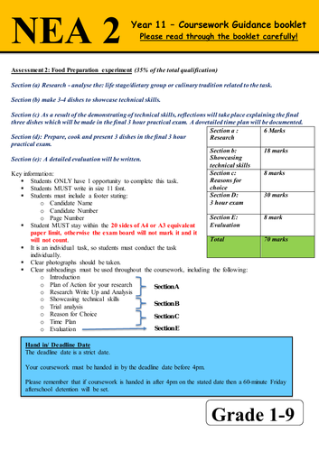 Nea 2 Food Booklet AQA | Teaching Resources