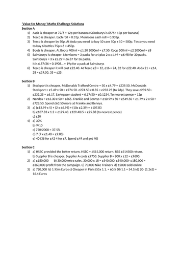 Value for Money Maths Challenge (Answers Included) | Teaching Resources