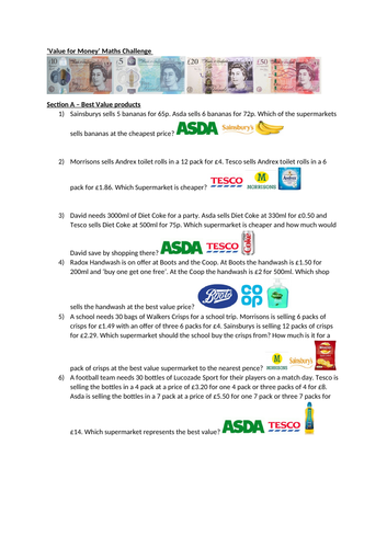 Value for Money Maths Challenge (Answers Included) | Teaching Resources