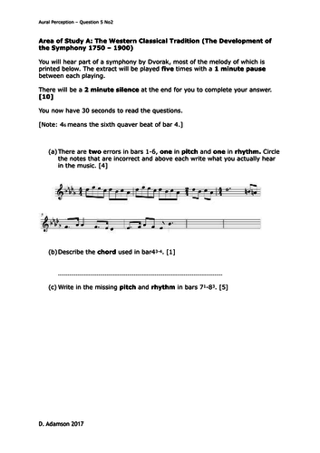 EDUQAS Practice Paper: Aural Perception No2 (Dvorak's Largo) | Teaching ...