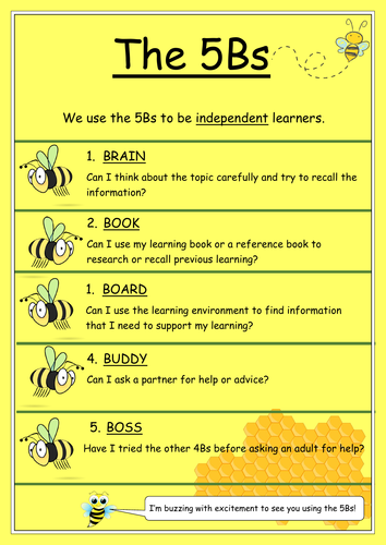 5Bs Independent Learning Poster - Brain Book Board Buddy Boss ...