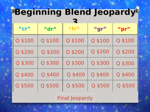 Beginning Blends (cr, dr, fr, gr, pr) Jeopardy Power Point #3 ...