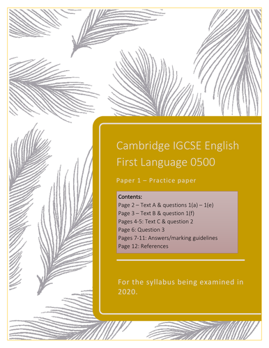 Cambridge IGCSE 0500 English Language Practice Paper 1 | Teaching Resources