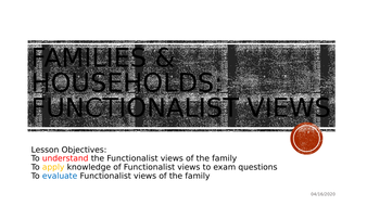 AQA Sociology Families & Households: Functionalist Perspectives A Level ...
