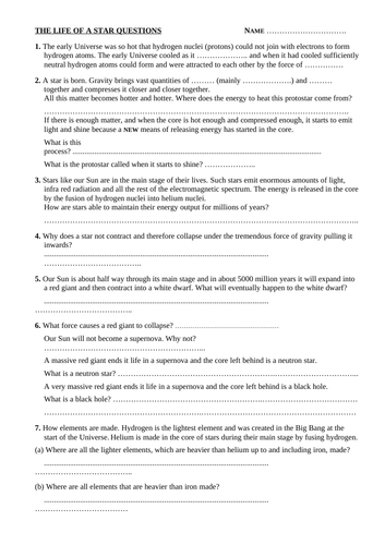 LIFE OF STARS | Teaching Resources