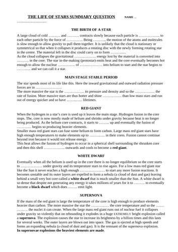 LIFE OF STARS | Teaching Resources