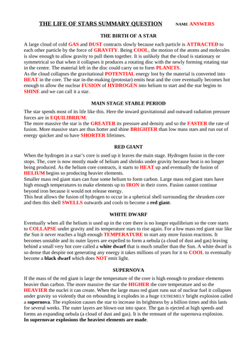 LIFE OF STARS | Teaching Resources