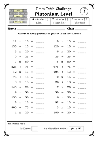Times Tables Challenge Scheme -3 main levels + 2 levels | Teaching ...