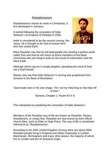 Alternative Religions - Rastafarianism | Teaching Resources