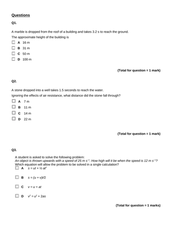 A Level / IB- Equations of Motion - SUVAT | Teaching Resources