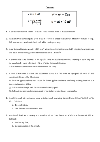 A Level / IB- Equations of Motion - SUVAT | Teaching Resources