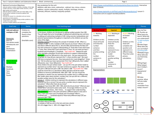 Year 3- Autumn Week 1- Block 2- Addition and Subtraction Differentiated ...