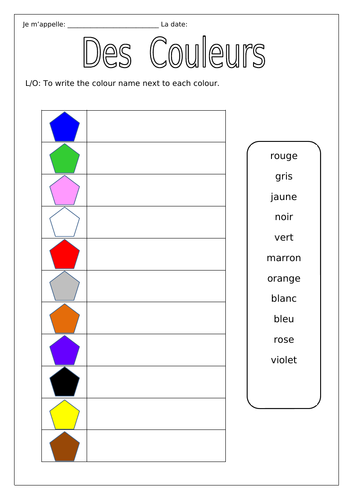 FRENCH - Colours - Des Couleurs - Worksheets | Teaching Resources