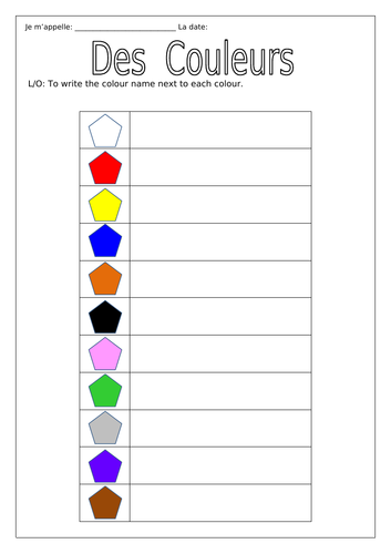 FRENCH - Colours - Des Couleurs - Worksheets | Teaching Resources