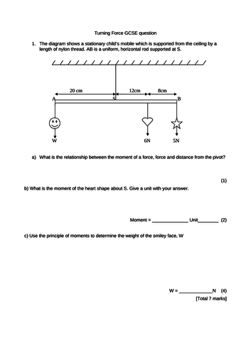 Turning force moments GCSE question | Teaching Resources