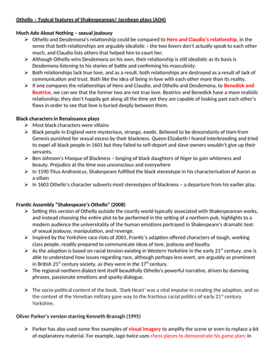 A Level English Lit: COMPLETE OTHELLO REVISION NOTES | Teaching Resources