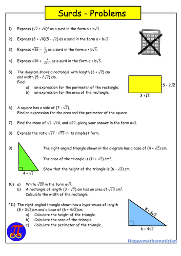 Manipulation Of Surds + Surd Problems | Teaching Resources