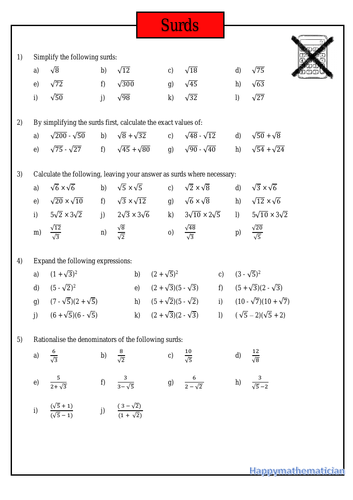 Manipulation Of Surds + Surd Problems | Teaching Resources