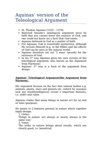 The Teleological Argument | Teaching Resources