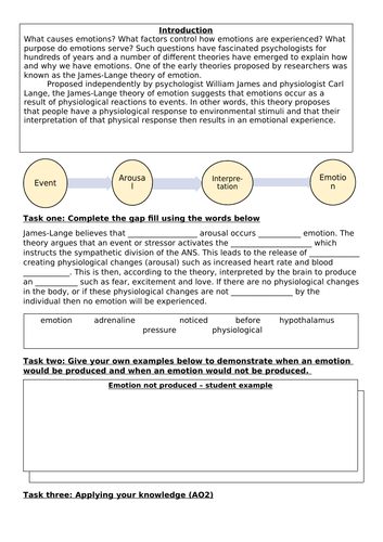 GCSE AQA Psychology (9-1) - Neuropsychology - James-Lange theory of ...