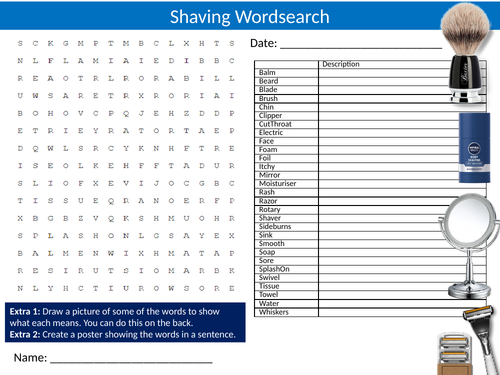 Shaving Wordsearch Sheet Starter Activity Keywords Cover Homework ...