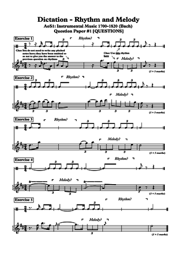 GCSE MUSIC DICTATION - RHYTHM & MELODY (AoS 1 - Instrumental Music 1700 ...