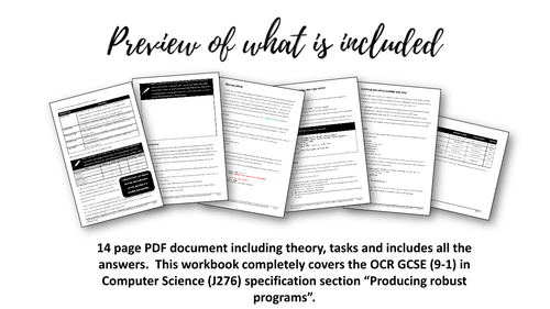 Producing robust programs Workbook OCR J276 | Teaching Resources
