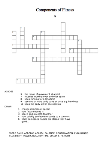 Differentiated Components of Fitness Crossword | Teaching Resources