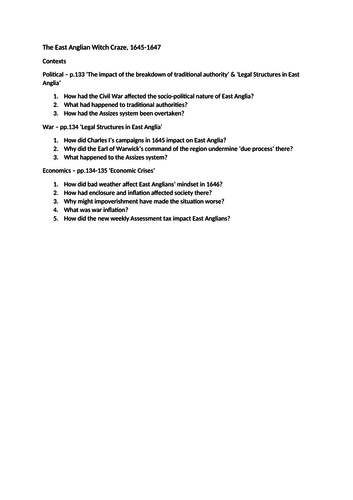 Worksheets for Witchcraze Unit Paper 33 Edexcel A-Level | Teaching ...