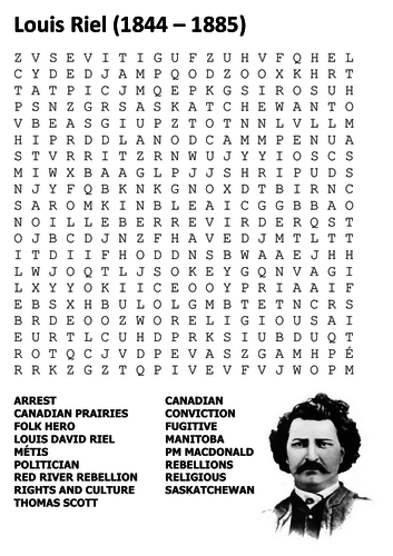 Louis Riel Word Search | Teaching Resources
