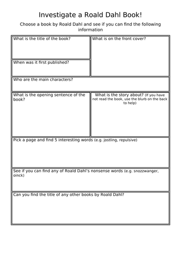 Book investigation for Roald Dahl Day | Teaching Resources