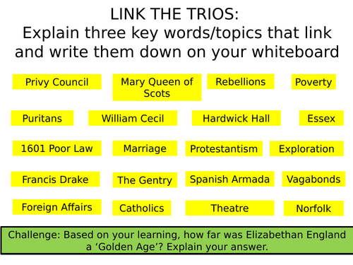 AQA 8145 Elizabethan England - trio discussion starter with challenge ...